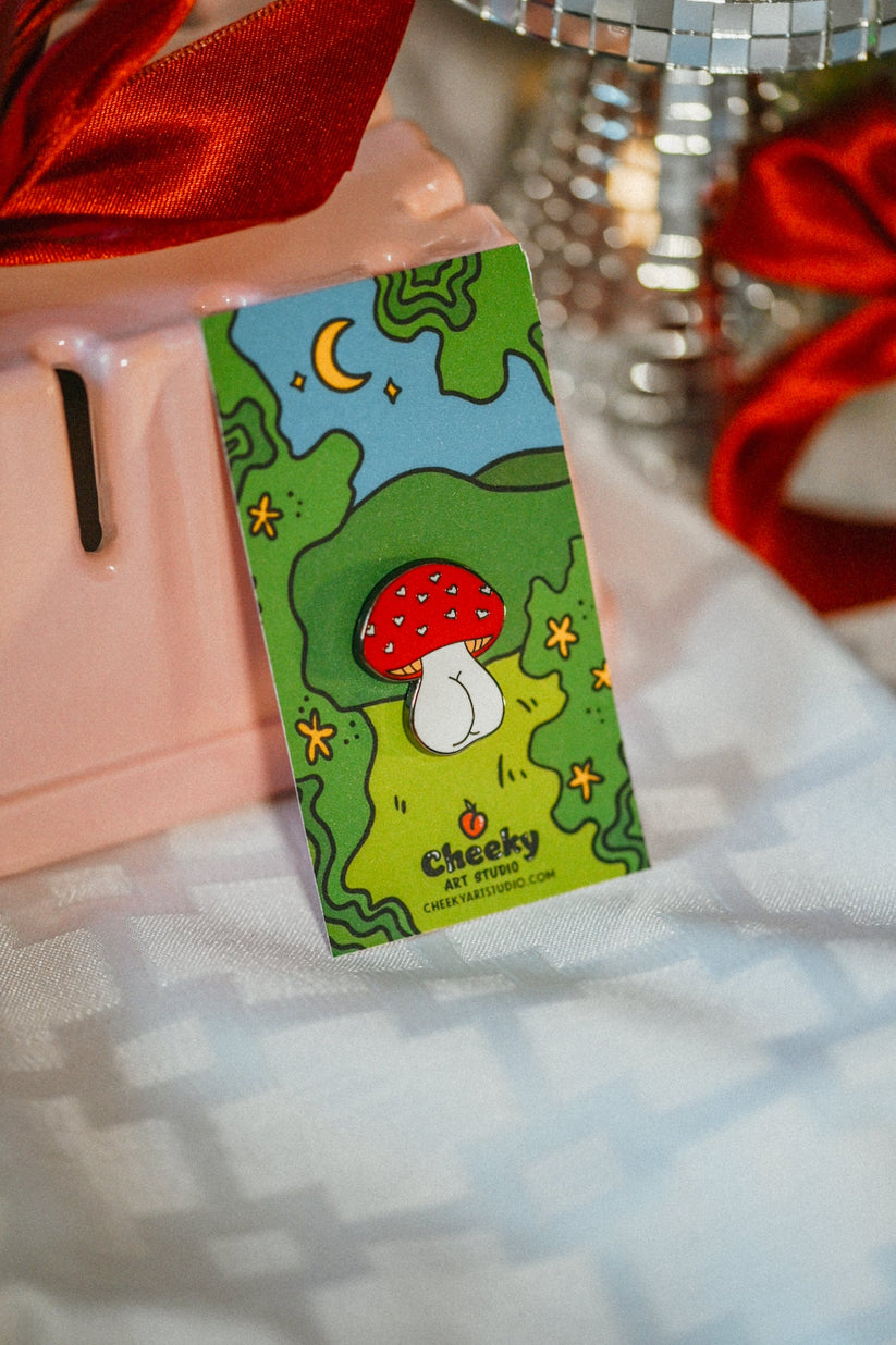 Mushroom Booty Enamel Pin - Cheeky Art Studio - Portland, OR